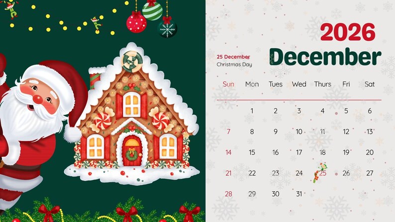 2026 Christmas Wall Calendar Printable - Etsy
