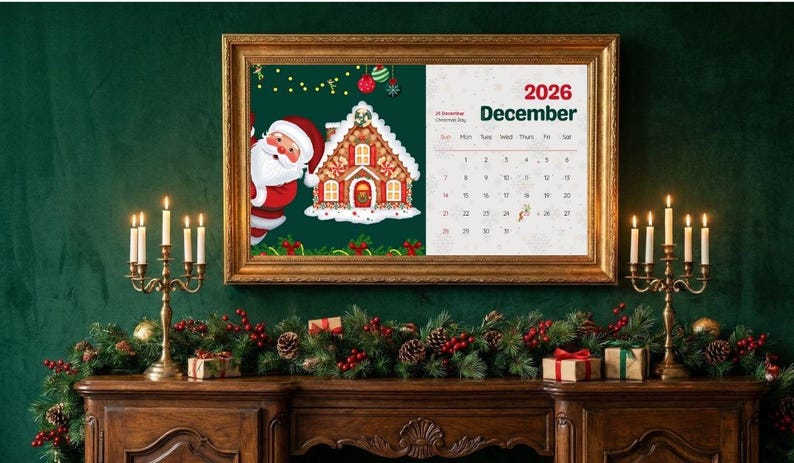 2026 Christmas Wall Calendar Printable - Etsy