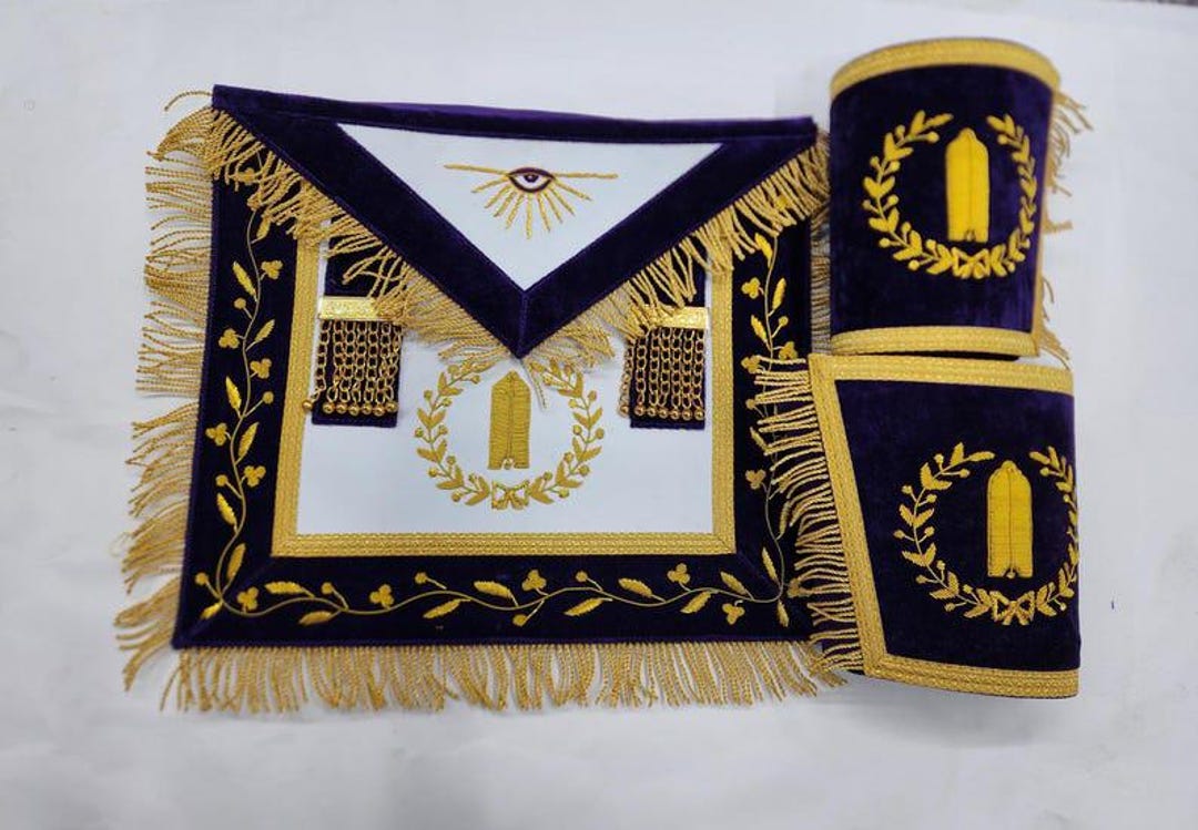 Hand Embroidered Masonic Junior Warden Apron & Cuffs Set | Blue Velvet ...