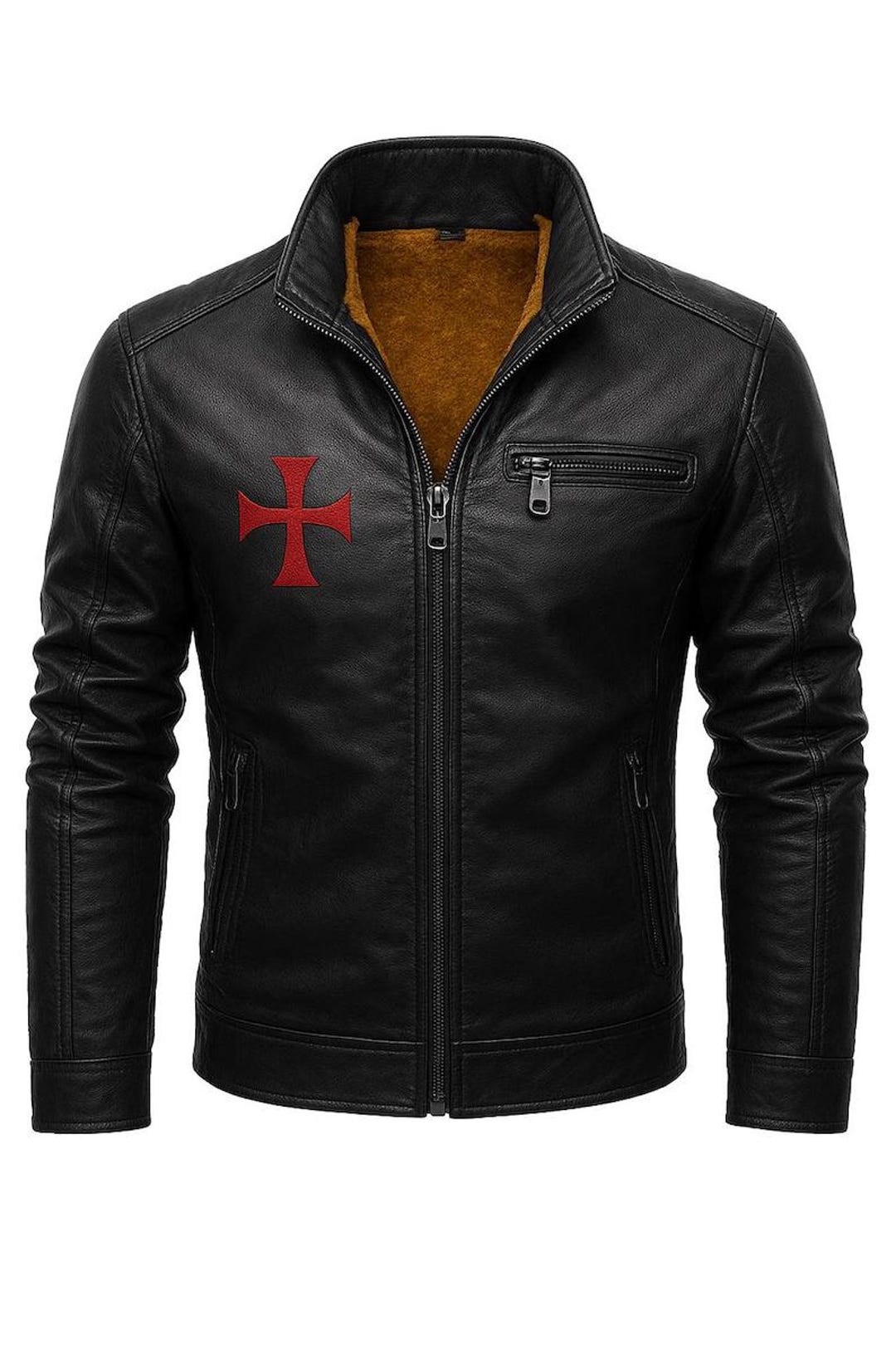 Handmade Knight Templar Leather Biker Jacket – Red Cross Masonic Coat ...