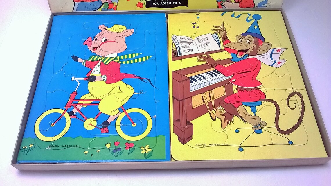 BUILT RITE Toy Puzzle Time A Gang of Inlaid Puzzles Vintage 1930s ...