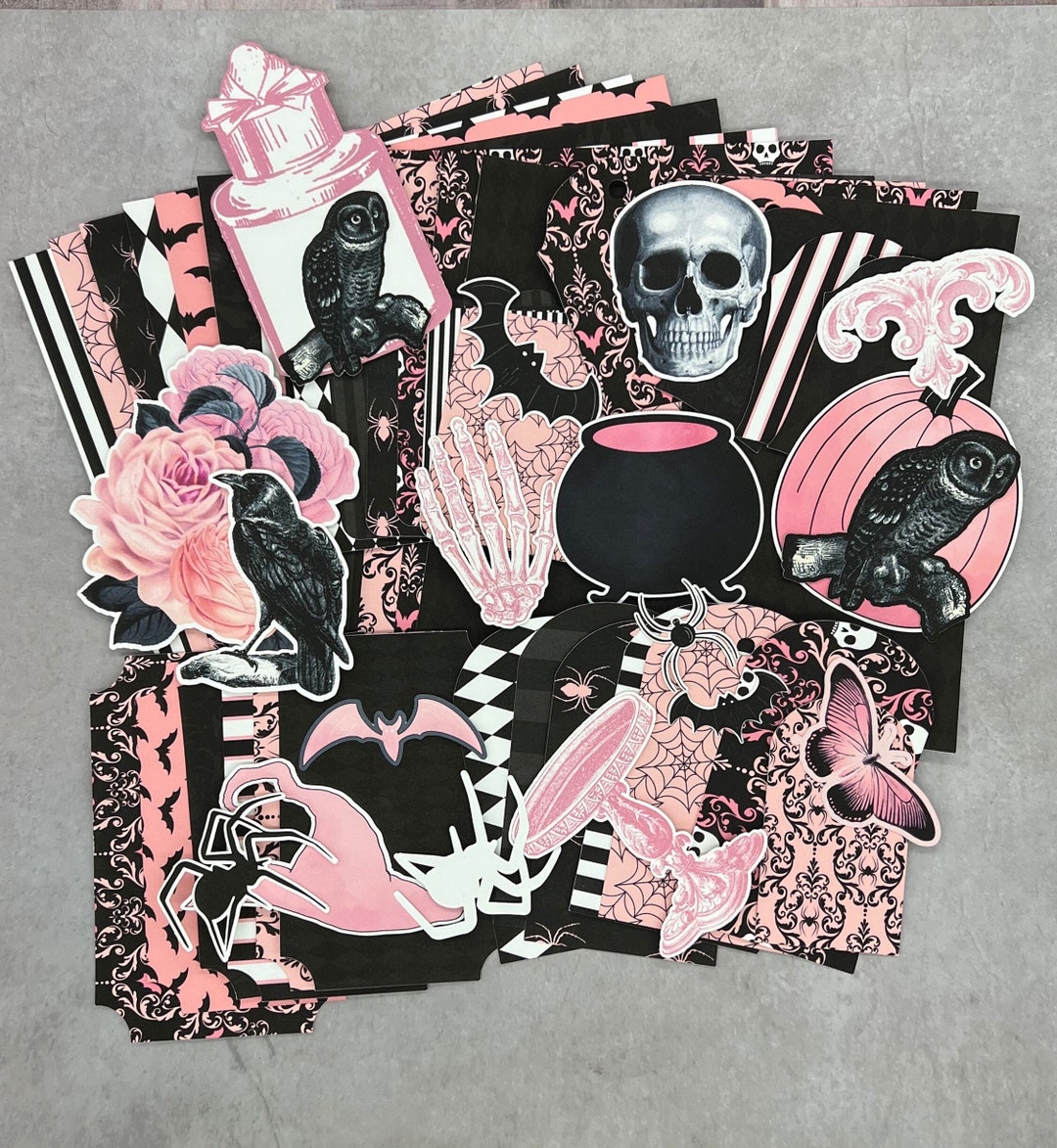 Pink and Black Goth Halloween Junk Journal Scrapbooking Kit 6 Paper ...