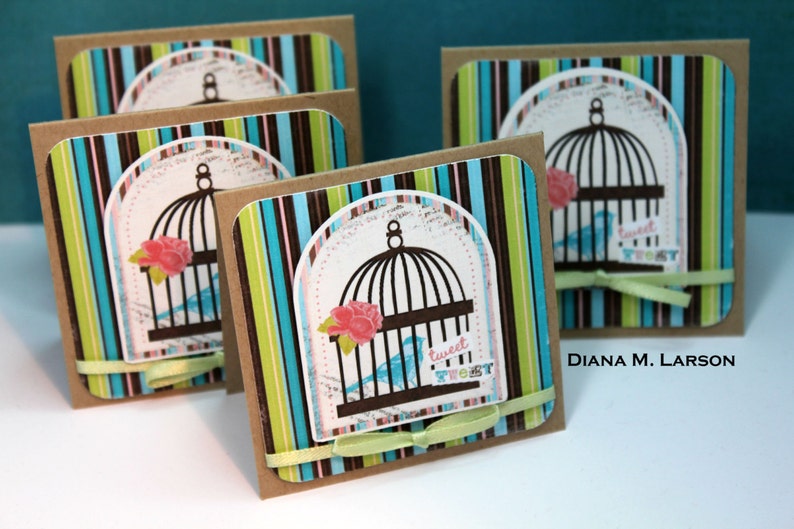 Mini Note Cards set of 4 Bird in Cage Tweet Tweet - Etsy