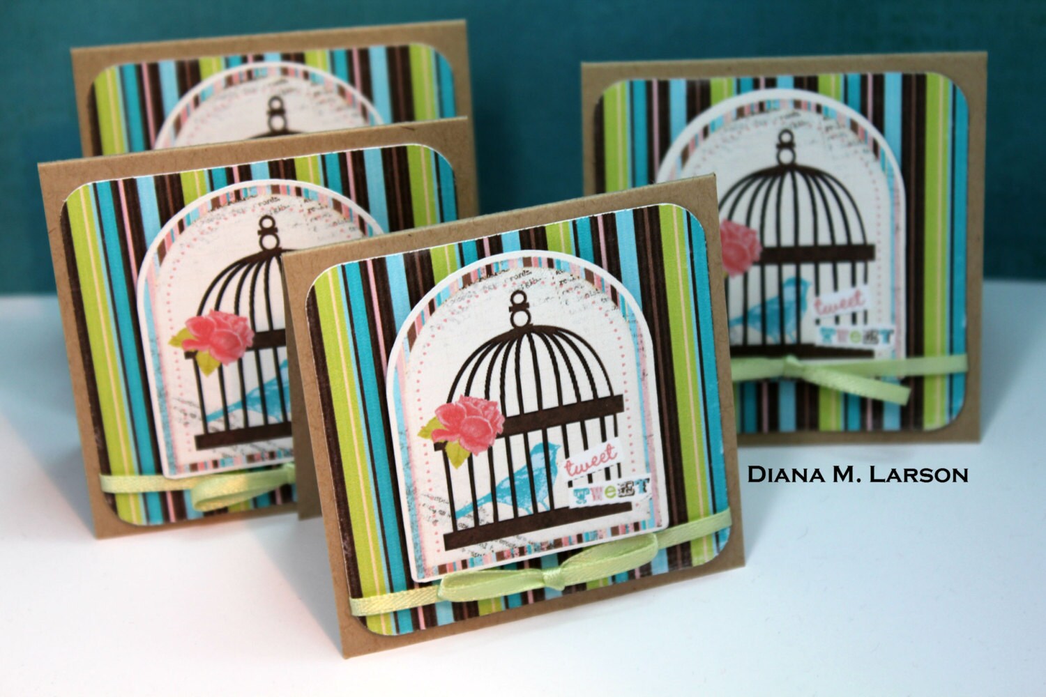 Mini Note Cards set of 4 Bird in Cage Tweet Tweet - Etsy