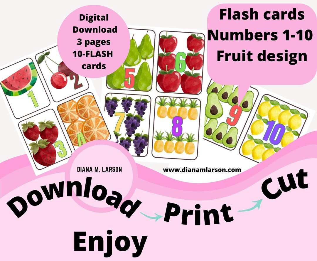 Number Flash Cards, Digital Download, Fruit Design, Fruit Number Flash ...