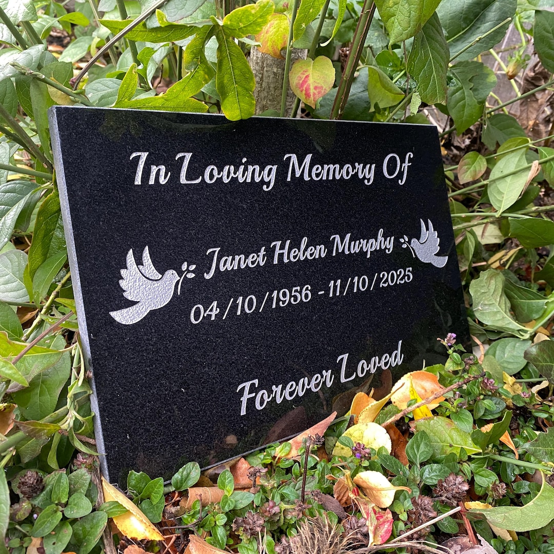 Personalised Black Granite Memorial Plaque: Multiple Size, 24 Motifs ...