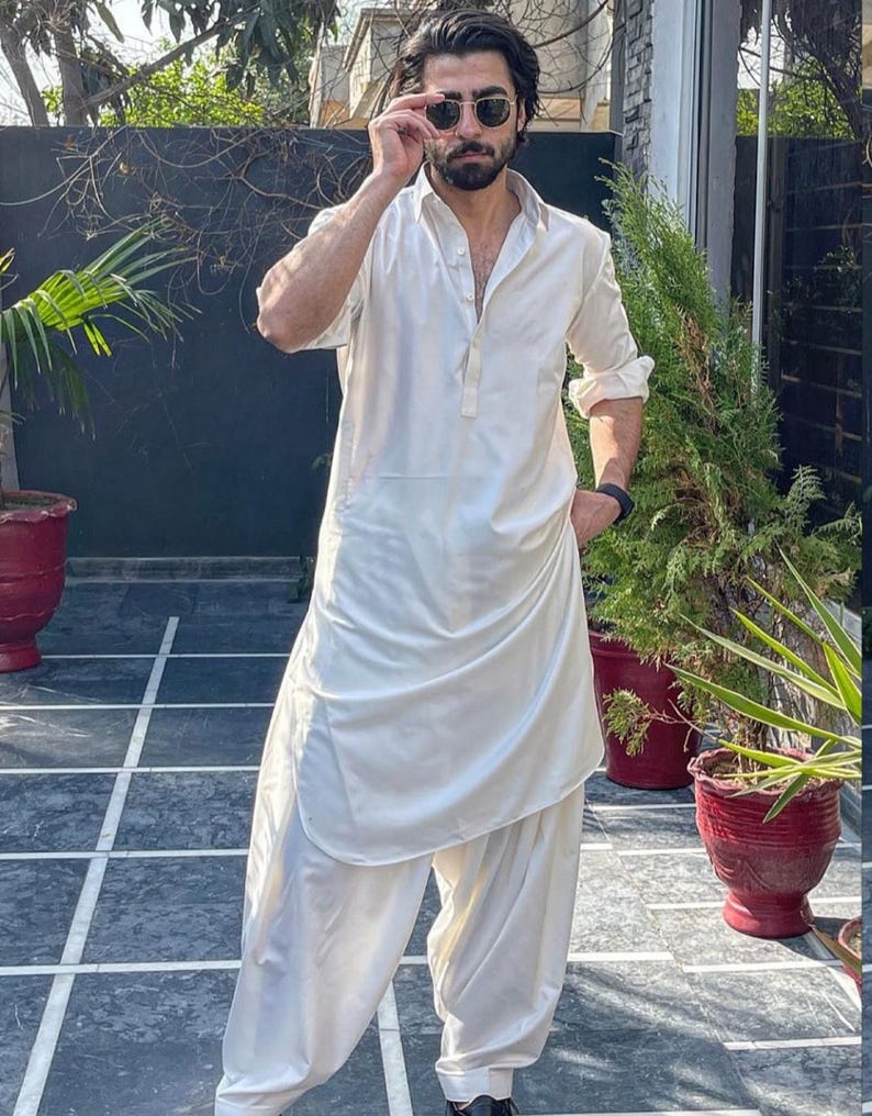 White Cotton Pathani Salwar Kameez Suit, Mens Pakistani Kurta - Etsy