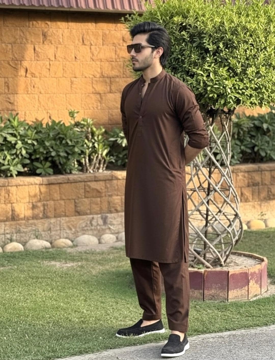 Mens Brown Color Kurta Payjama Set, Pakistani Suit Set, Traditional ...