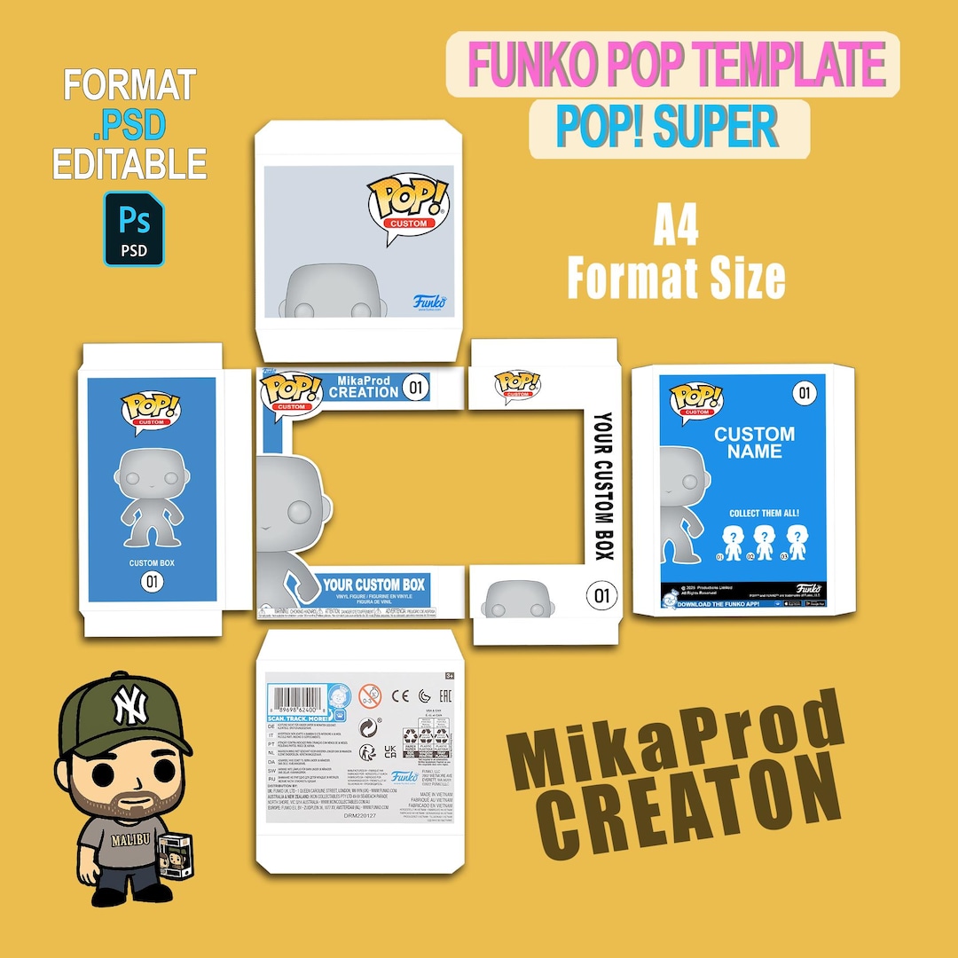 Template A4 / SUPER Size Funko Pop Box (editable PSD Files) / Official ...