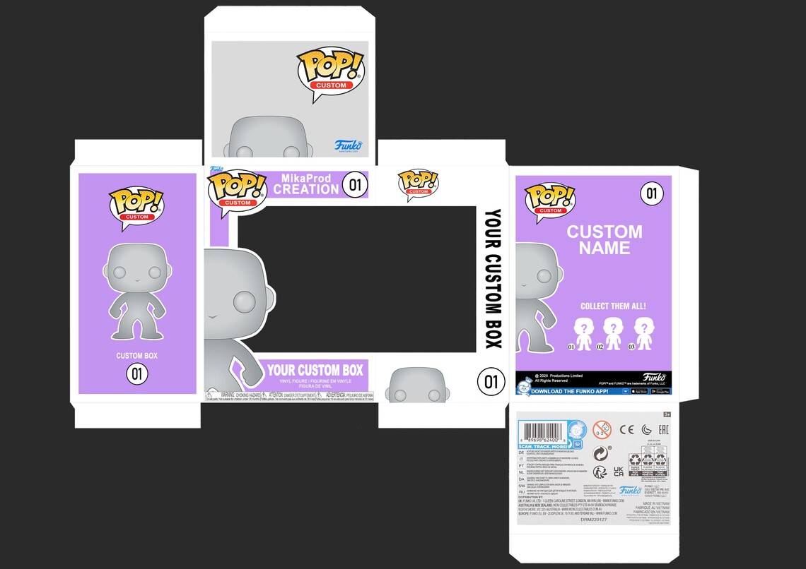 Plantilla A4 / MINI Funko Pop Box (Archivos PSD editables) / Tamaño ...