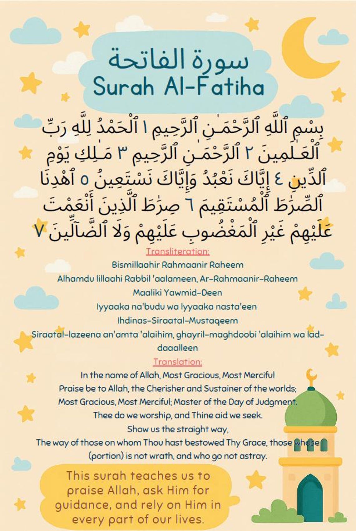 Kids Quran Printables: 5 Short Surahs Learning Set (digital Download ...