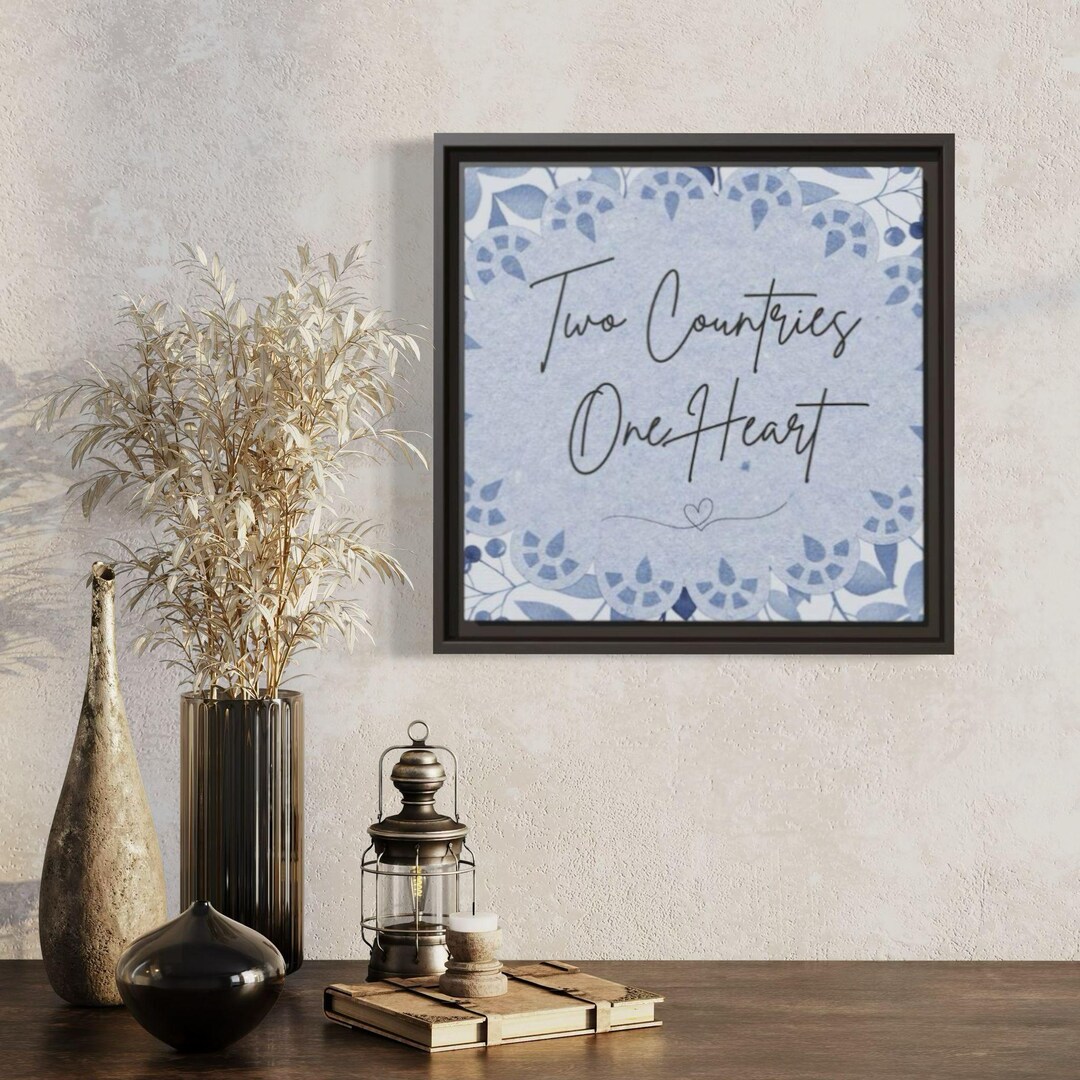 Two Countries One Heart Print, Delft Blue Floral, Expat Home Decor - Etsy