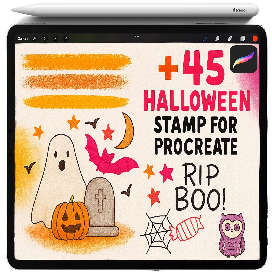 Procreate Halloween Brushes: Ghosts, Bats, Pumpkins, Witch Hats ...