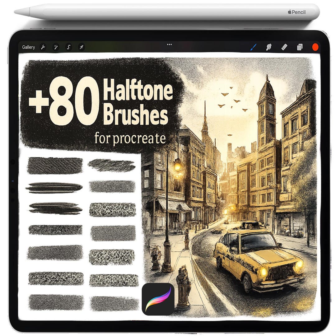 Procreate Halftone Brushes, Crosshatch Brush Set, Procreate Line Art ...
