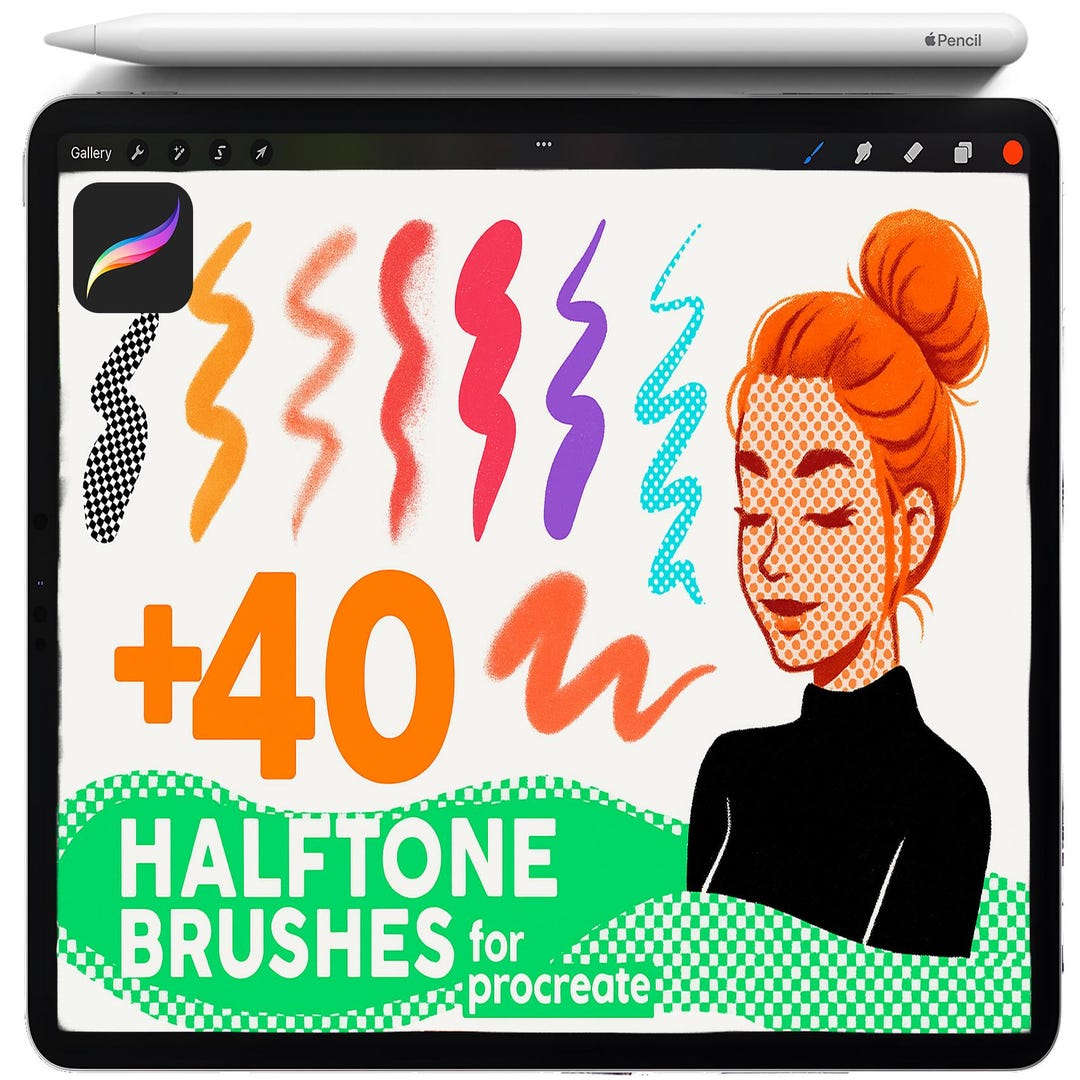 Procreate Halftone Brushes, Dot Brushes, Retro Procreate Screentone ...