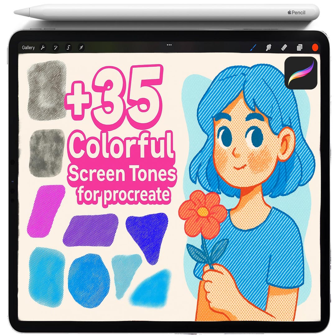 Procreate Color Screen Tones: Halftone Dots & Line Shading, Crosshatch ...