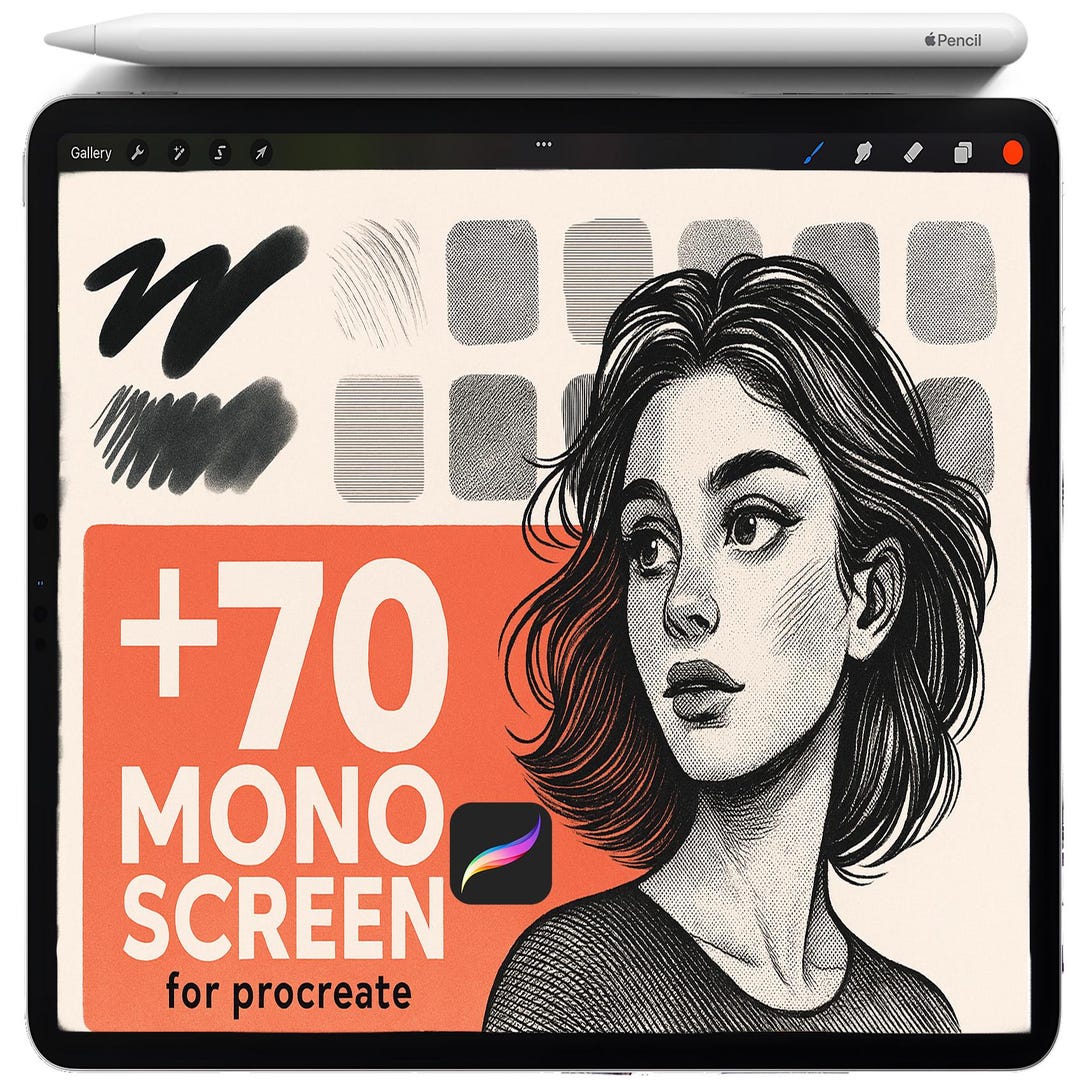Procreate Monochrome Screen Tones: Halftone Dots, Line & Crosshatch ...