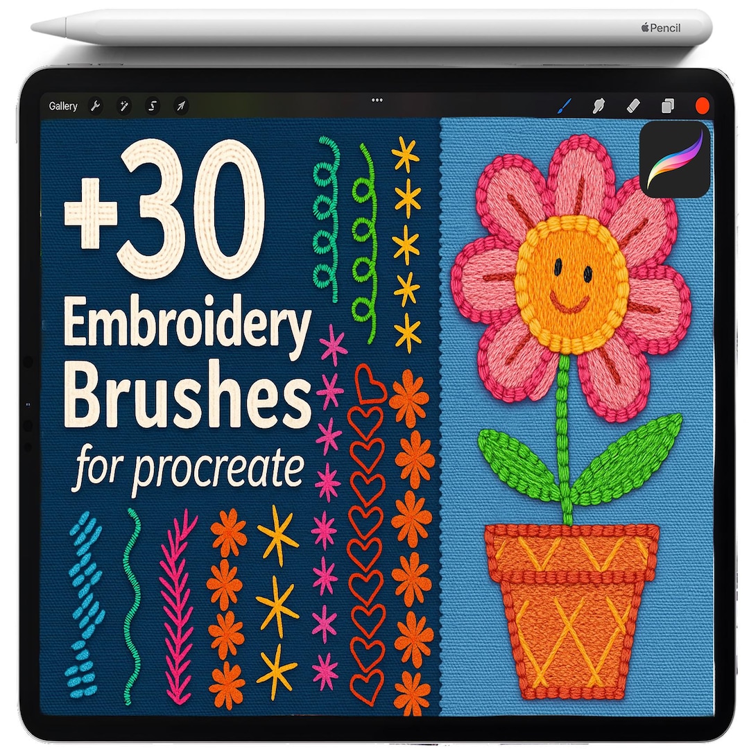 Procreate Stitch Brushes, Sewing Brush, Procreate Embroidery Brush Set ...