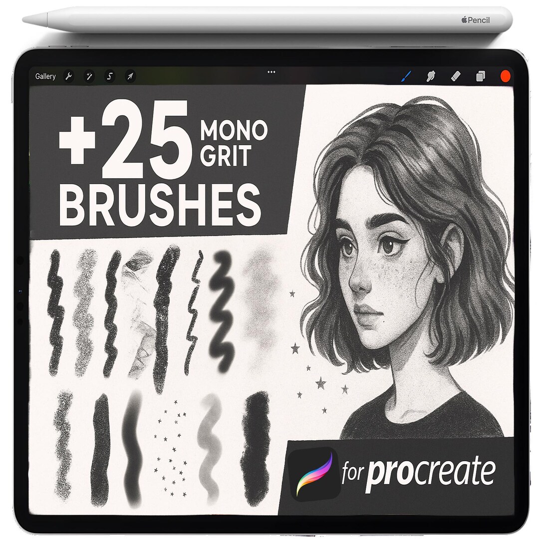 Procreate Brush Set: Charcoal & Graphite Liners, Dry Ink, Soft Airbrush ...