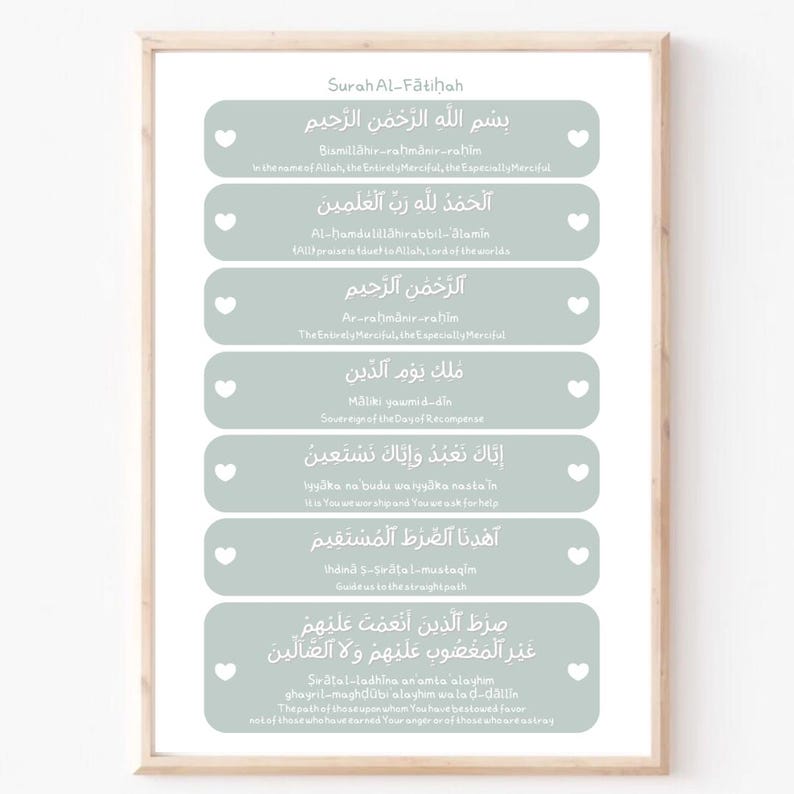 Surah Al-fatiha Poster for Kids Digital Download Print - Green Sage ...