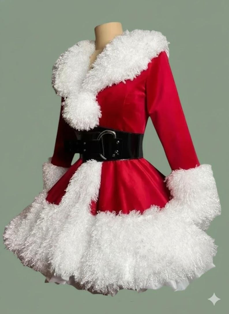 Women’s Red Velvet Christmas Dress With White Faux Fur Trim – Holiday ...