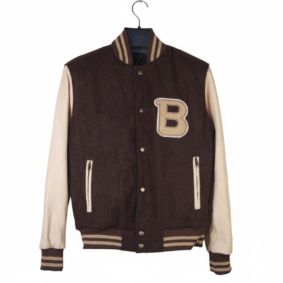 Brown Letterman Varsity Jacket With Beige Sleeves • Unisex Retro ...