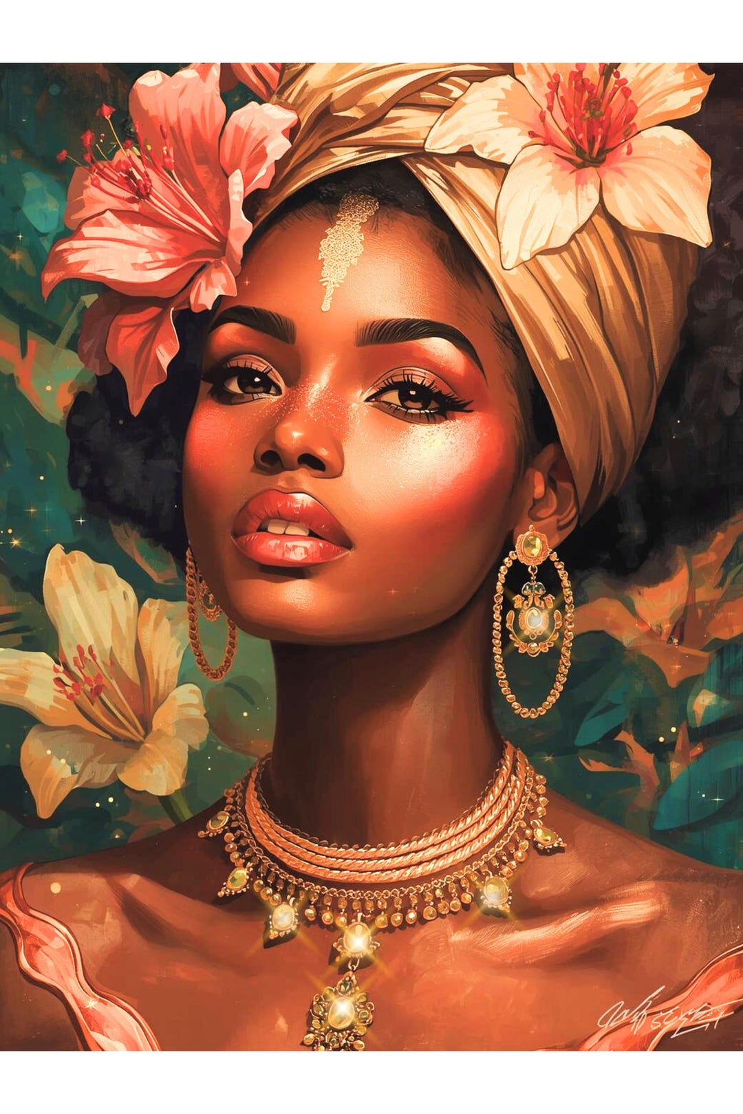Black Woman Wall Art African Beauty Illustration Afrocentric Home Decor ...