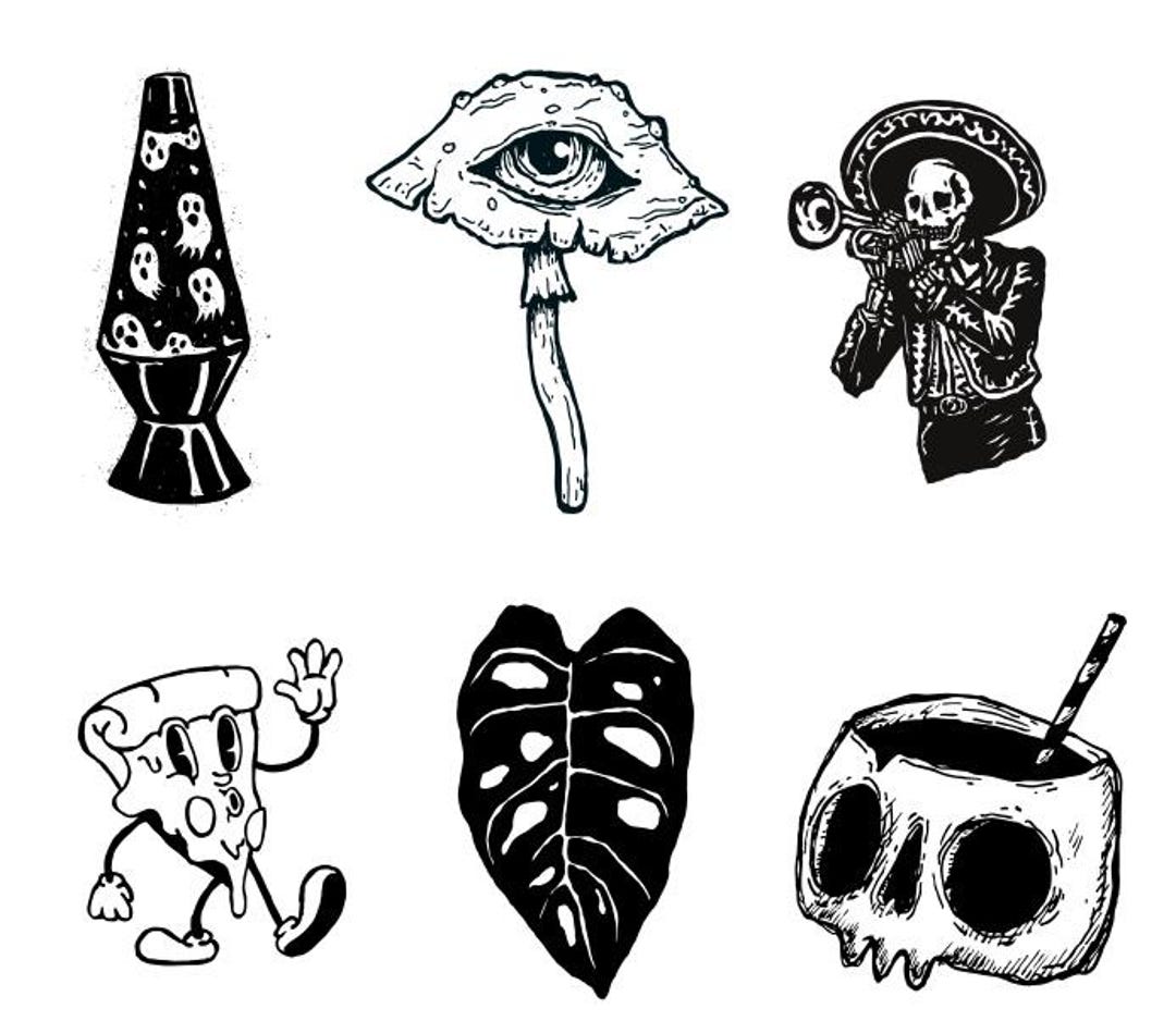 Eclectic Black & White Retro Tattoo-style Illustration Pack | Digital ...
