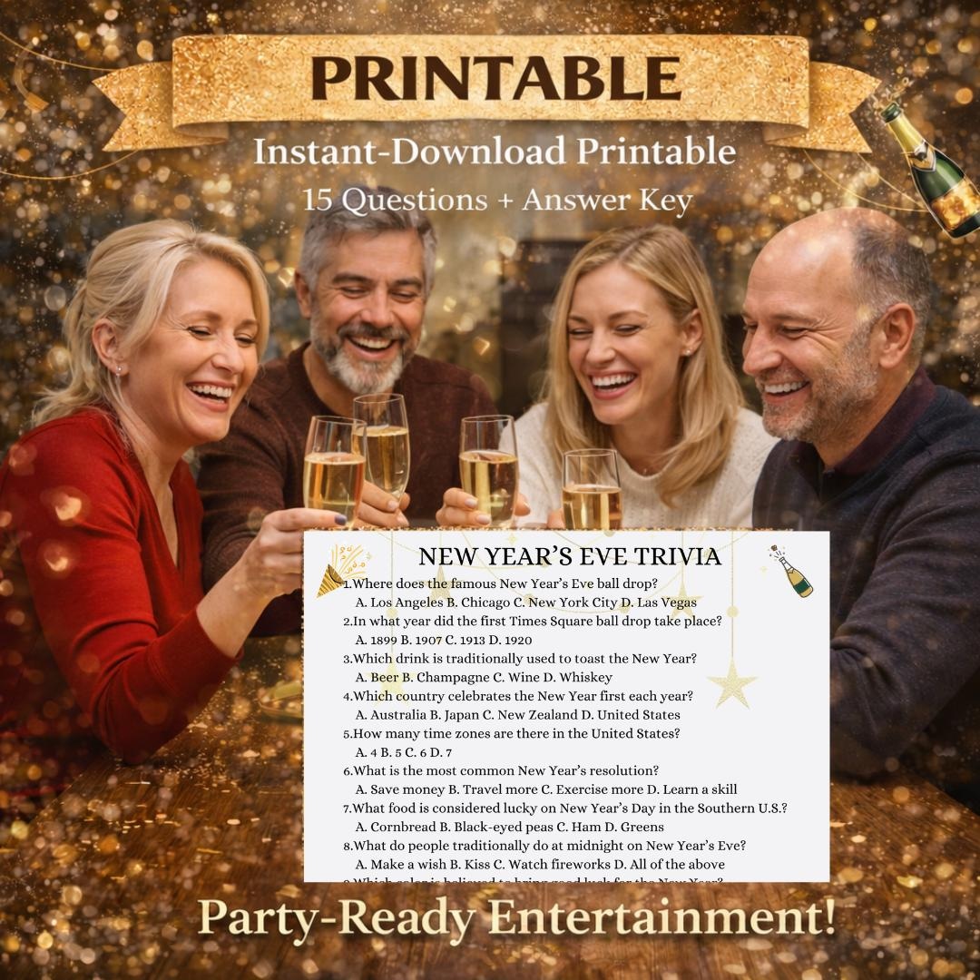 New Year’s Eve Trivia Game Printable, New Year Party Game for Adults ...