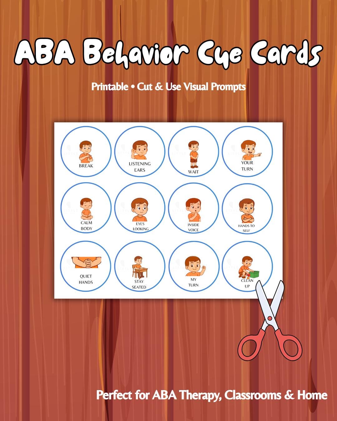 ABA Behavior Cue Cards | Autism Visual Prompts (printable ) - Etsy