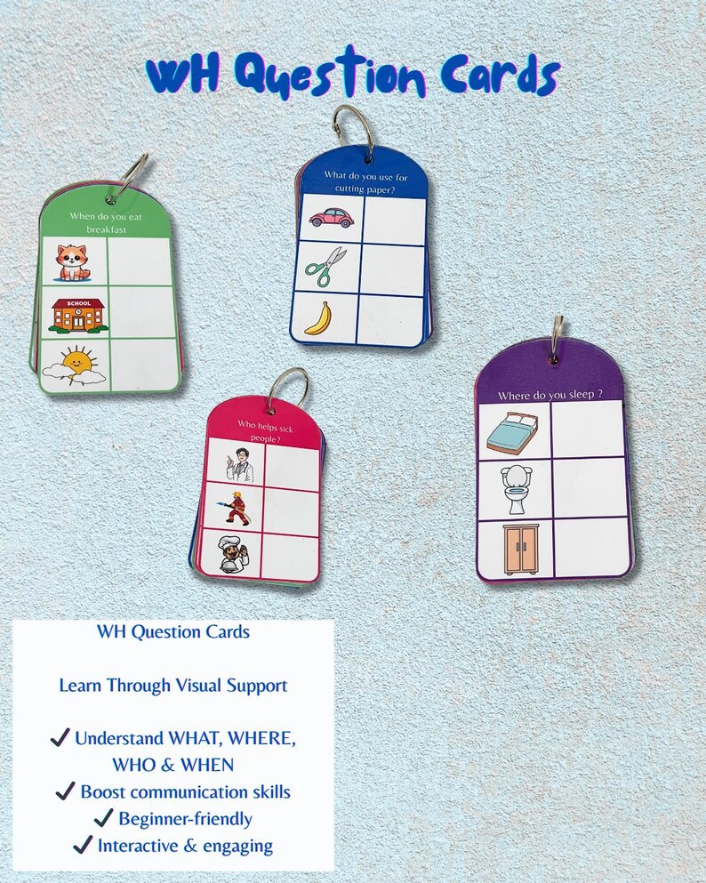 WH Question Cards for Kids | ABA Speech Therapy Learning Tool - Etsy