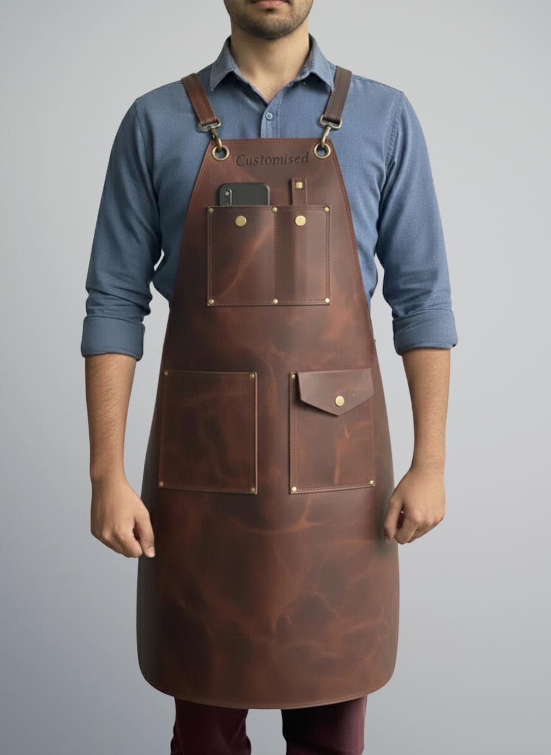 Custom Leather Apron for Work & Craft Heavy-duty Genuine Brown Leather ...