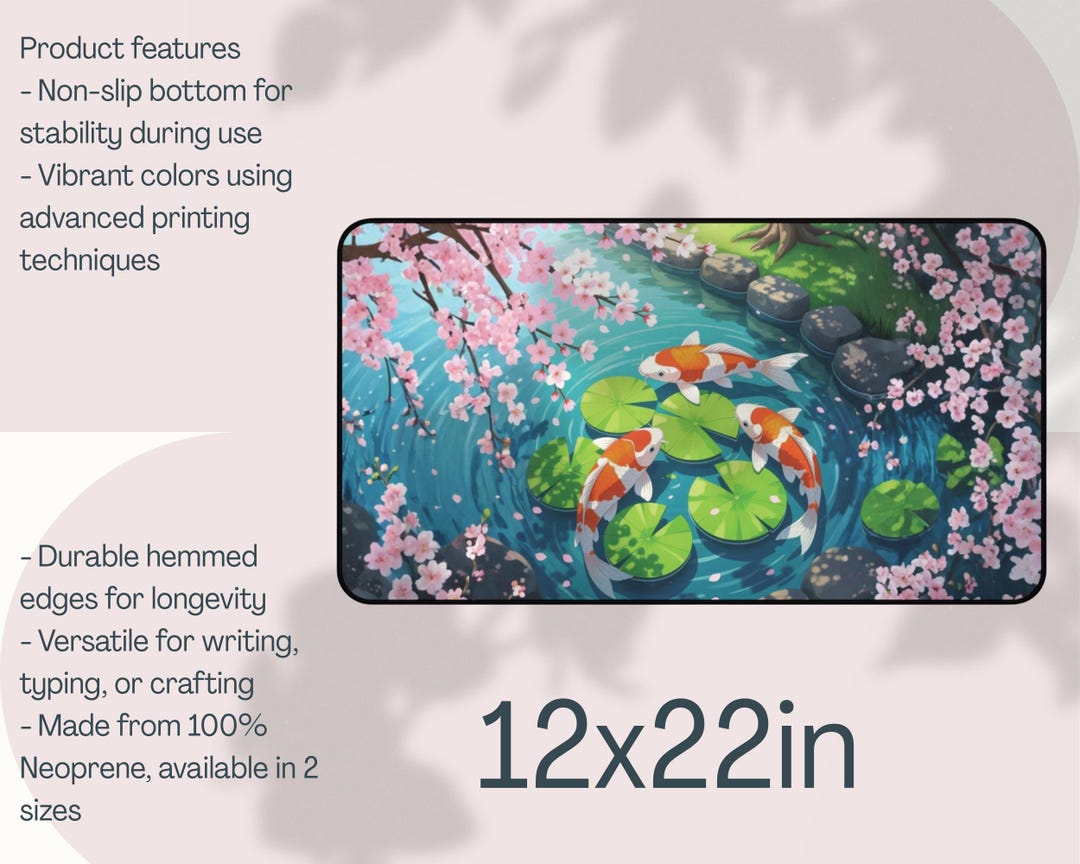 Tranquil Koi Pond Desk Mat, Zen Office Style, Desk Accessory, Home ...