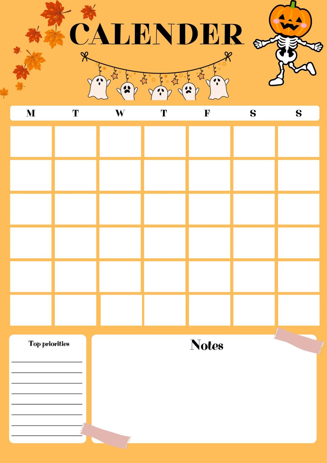 Halloween Monthly Calendar (digital Download) - Etsy