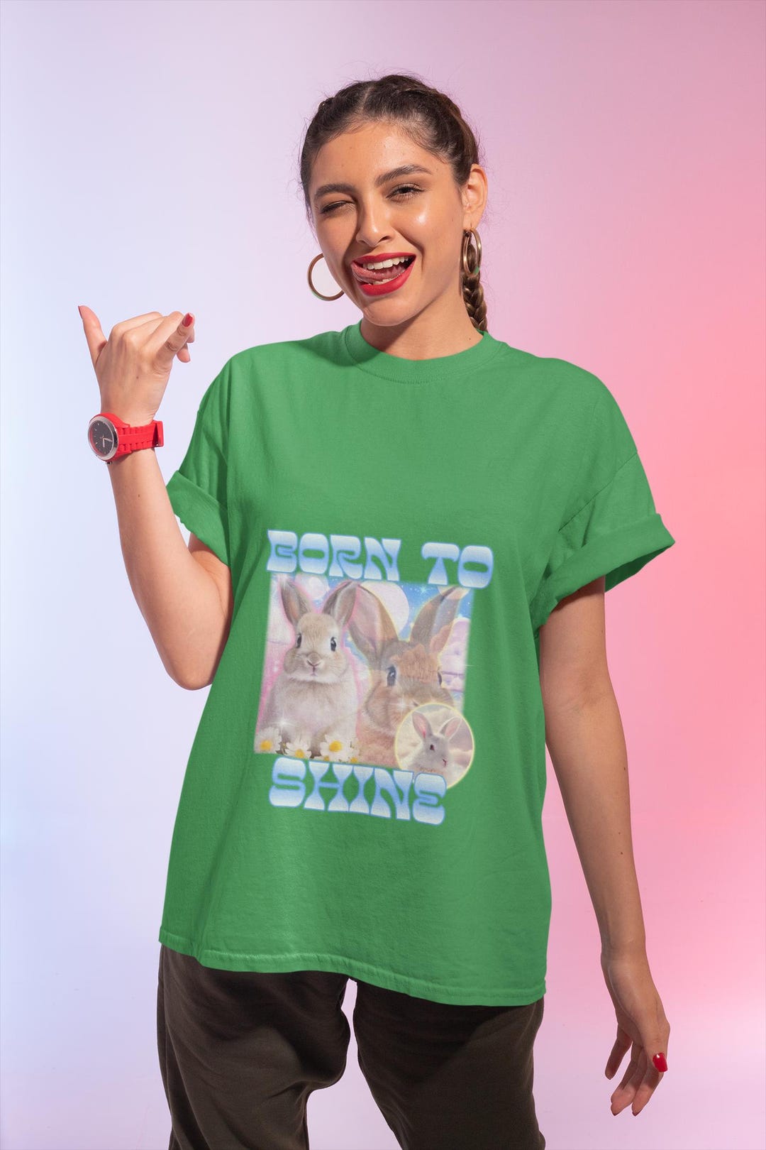 Y2K Bunny T-shirt | "born to Shine" Aesthetic Graphic Tee | 90s Retro ...