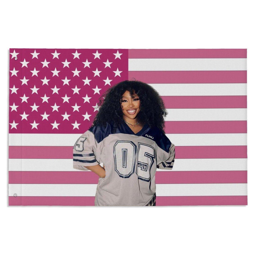SZA Pink American Flag Poster | R&B Singer Wall Art | SOS Era Inspired ...