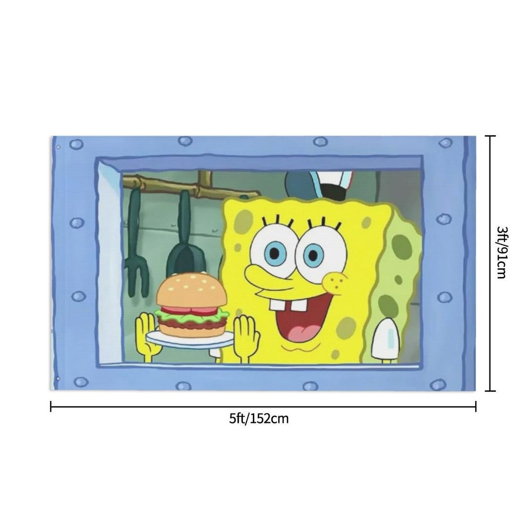 Spongebob Squarepants Flag Print | Retro Cartoon Wall Art | Pop Culture ...