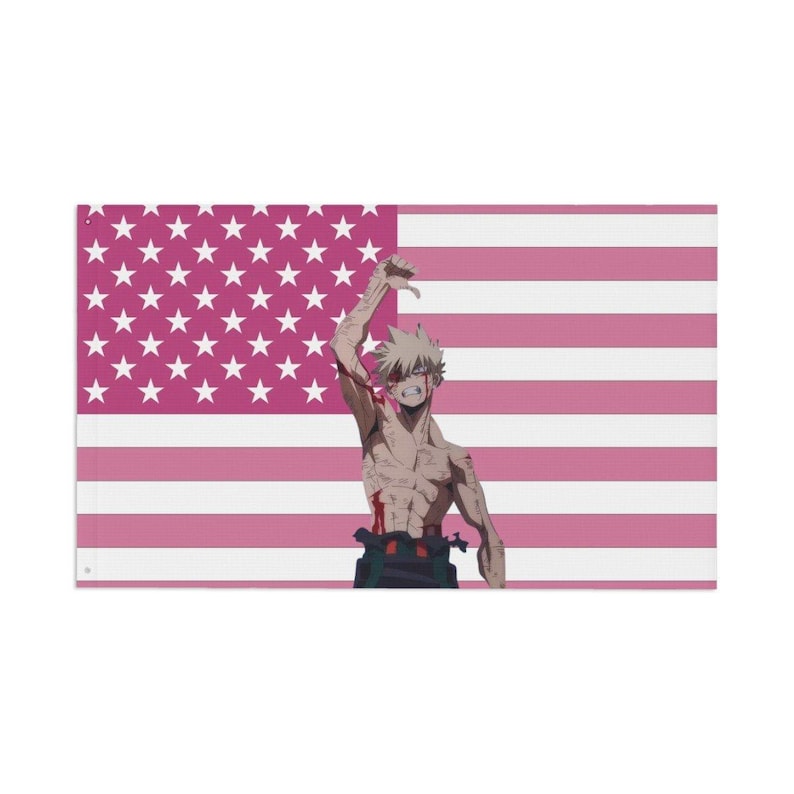Katsuki Bakugo Pink American Flag Print | Anime Hero Wall Art | My Hero ...