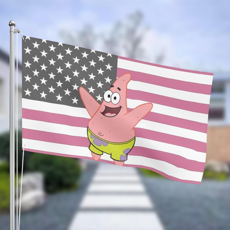 Patrick Star Pink American Flag | Spongebob Cartoon Wall Tapestry ...