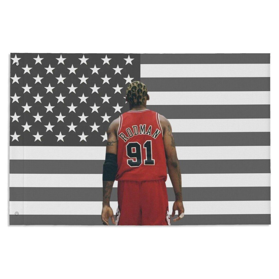 Dennis Rodman Gray American Flag | Basketball Legend Art | Retro Sports ...