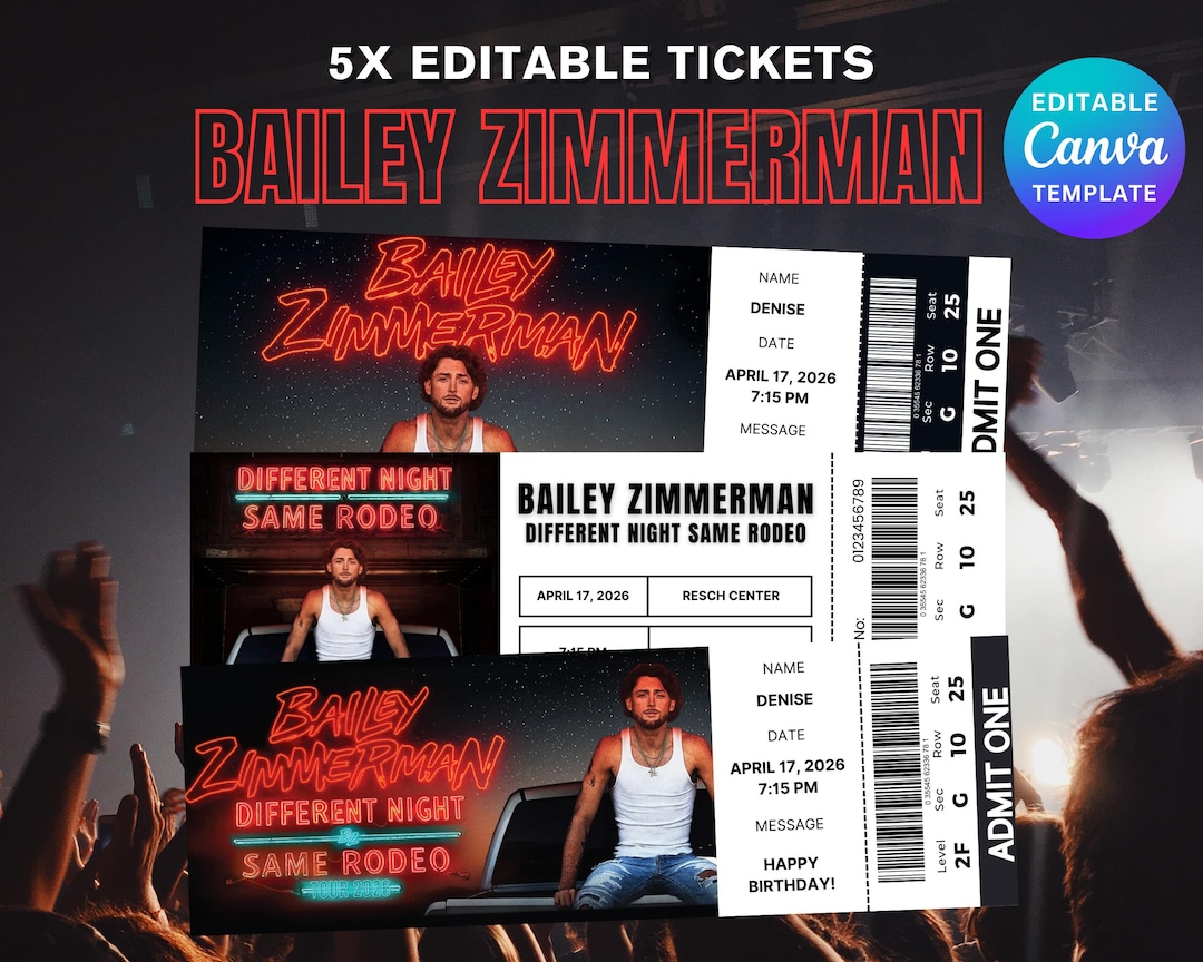 Bailey Zimmerman Editable Ticket, Bailey Concert Ticket, Concert Ticket ...
