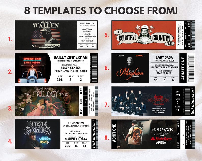 Custom Printable Concert Tickets, Download Digital Custom Personalized ...