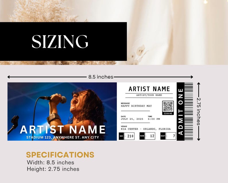 Editable Concert Ticket Canva 3 Diy Tickets Template Printable Custom