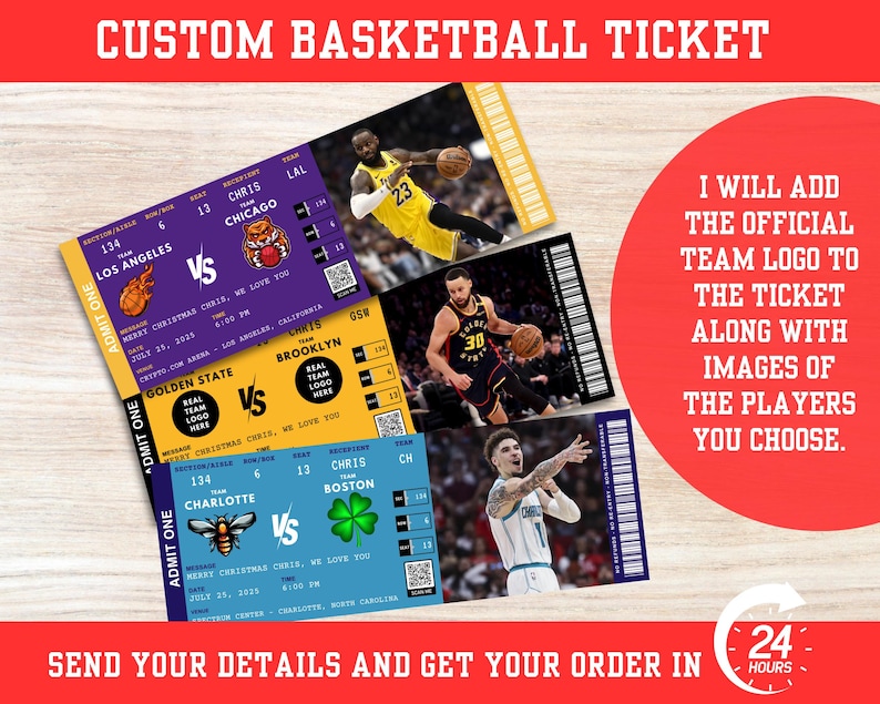 Custom Basketball Tickets, Surprise Gift Basketball Tickets, Customized ...