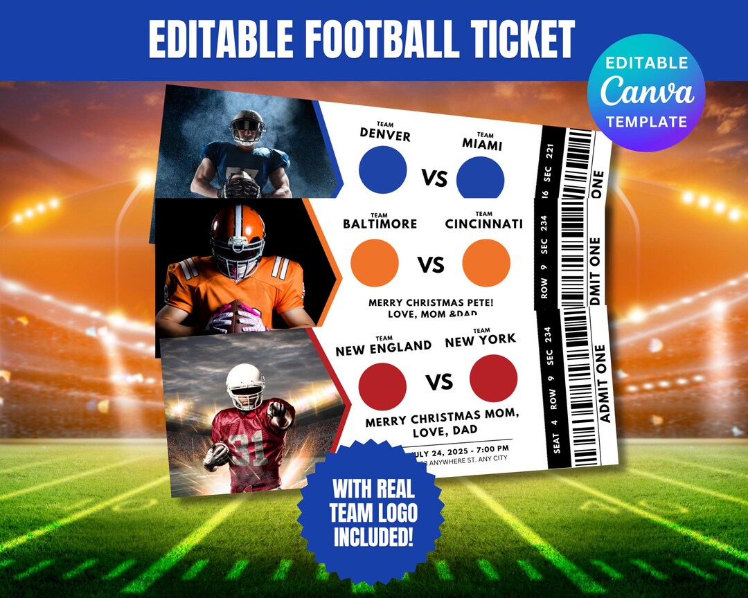 Editable Football Ticket, Surprise Gift Football Tickets, Event Custom ...