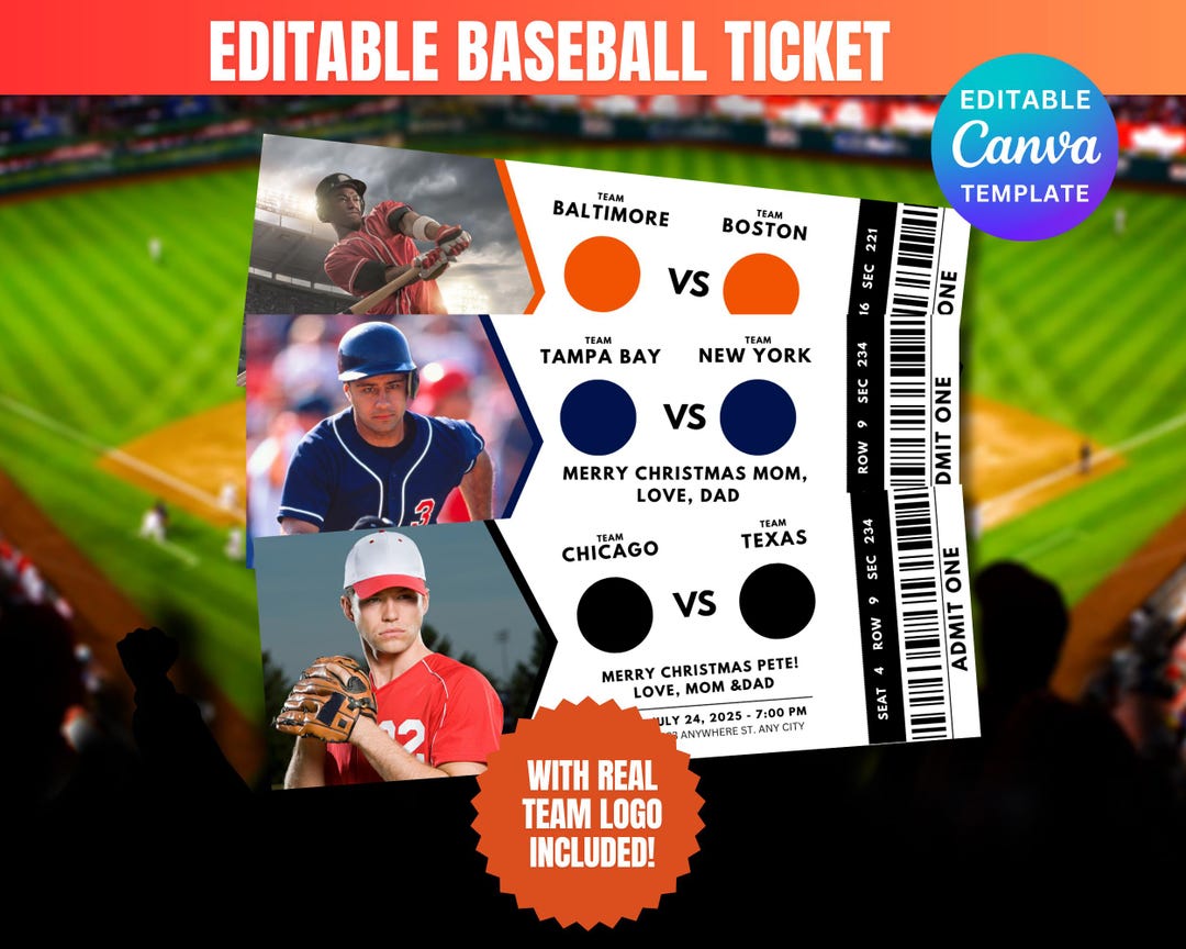 Editable Baseball Ticket, Surprise Gift Baseball Tickets, Event Custom ...