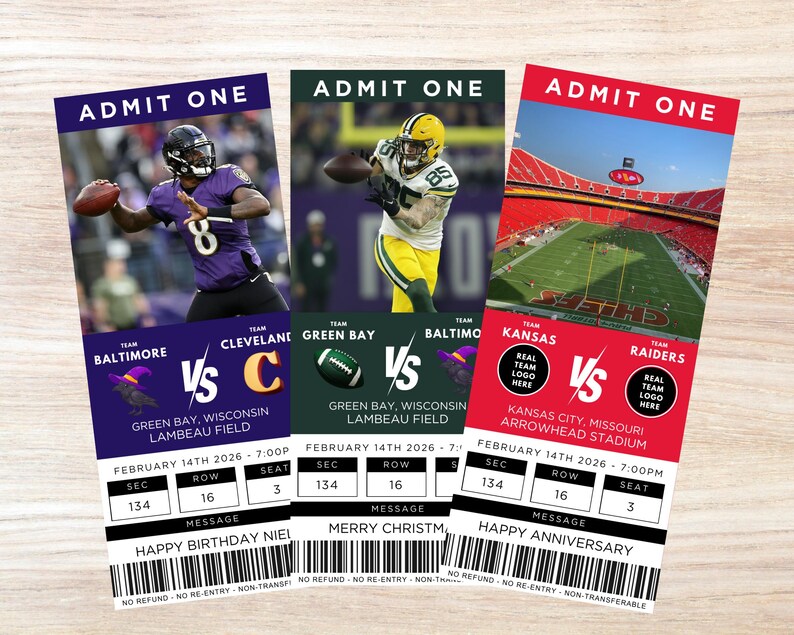 Custom Football Game Tickets, Printable Football Ticket, Editable ...