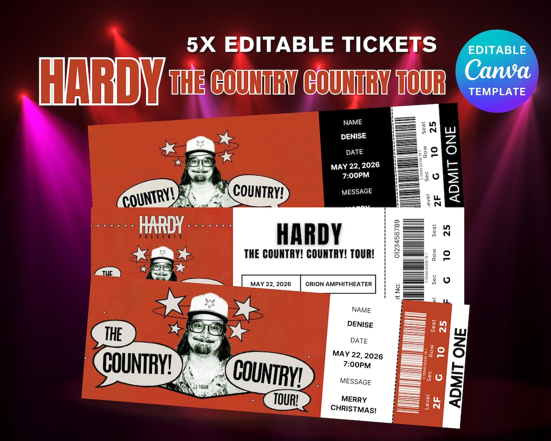 Hardy Editable Concert Ticket, Hardy the Country Country Tour ...