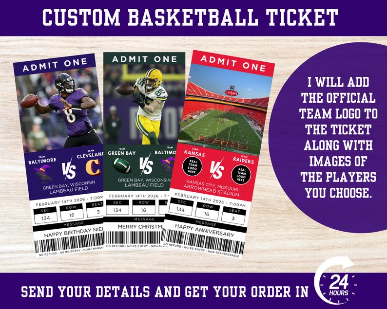 Custom Football Game Tickets, Printable Football Ticket, Editable ...