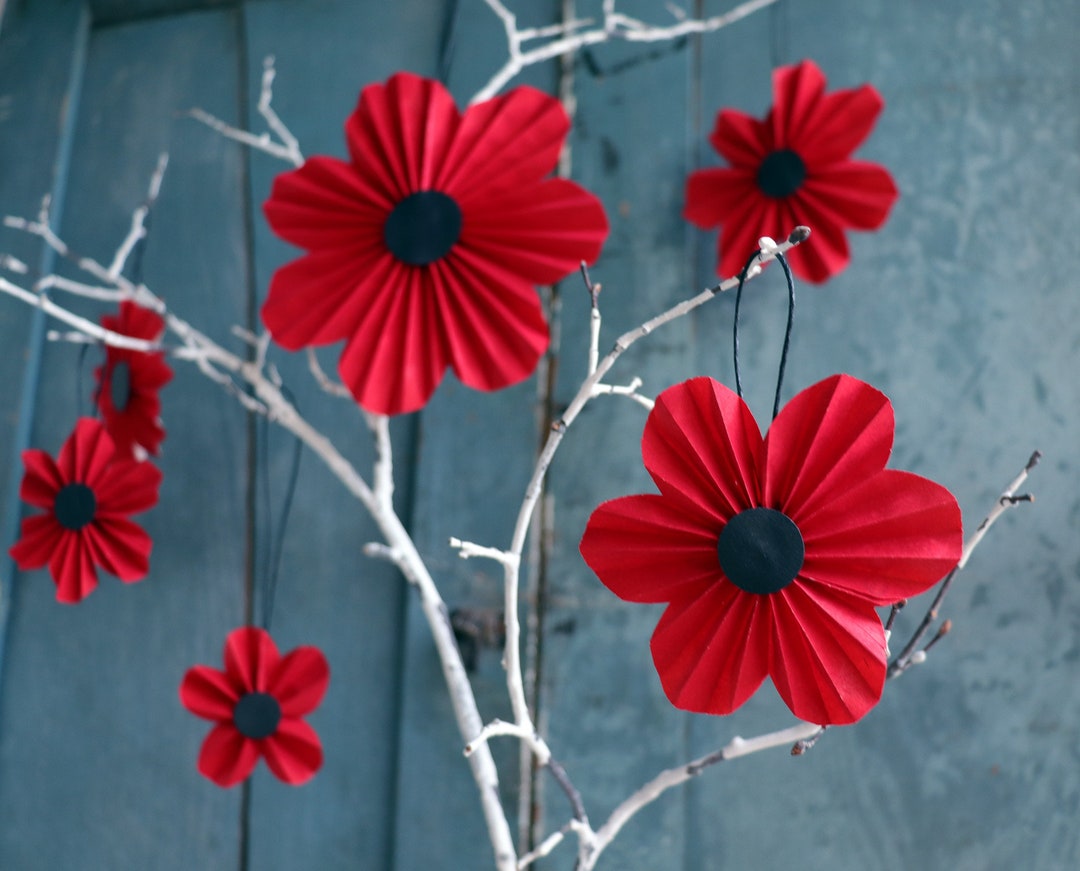 Ruby Red Poppy Ornaments 6 Red Posies Paper Flowers Paper - Etsy